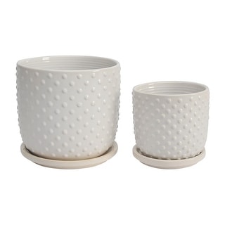 Ceramic Tiny Dots Planters with Saucers - 6" - White - Set of 2 - Bed Bath & Beyond - 40345747